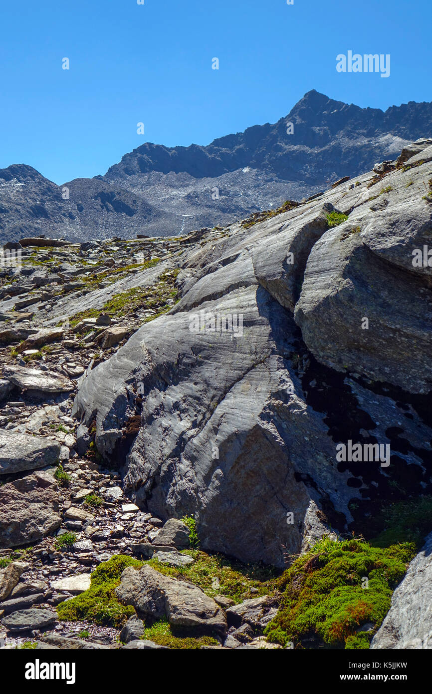 Roche Moutonnee glaciated rock, Timmelsjoch Pass, Austria Italy border ...
