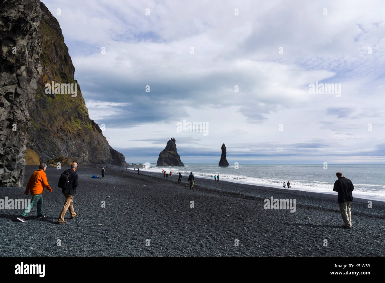 Reynisdrangar lava sea stacks at Reynisfjara black sand beach in ...