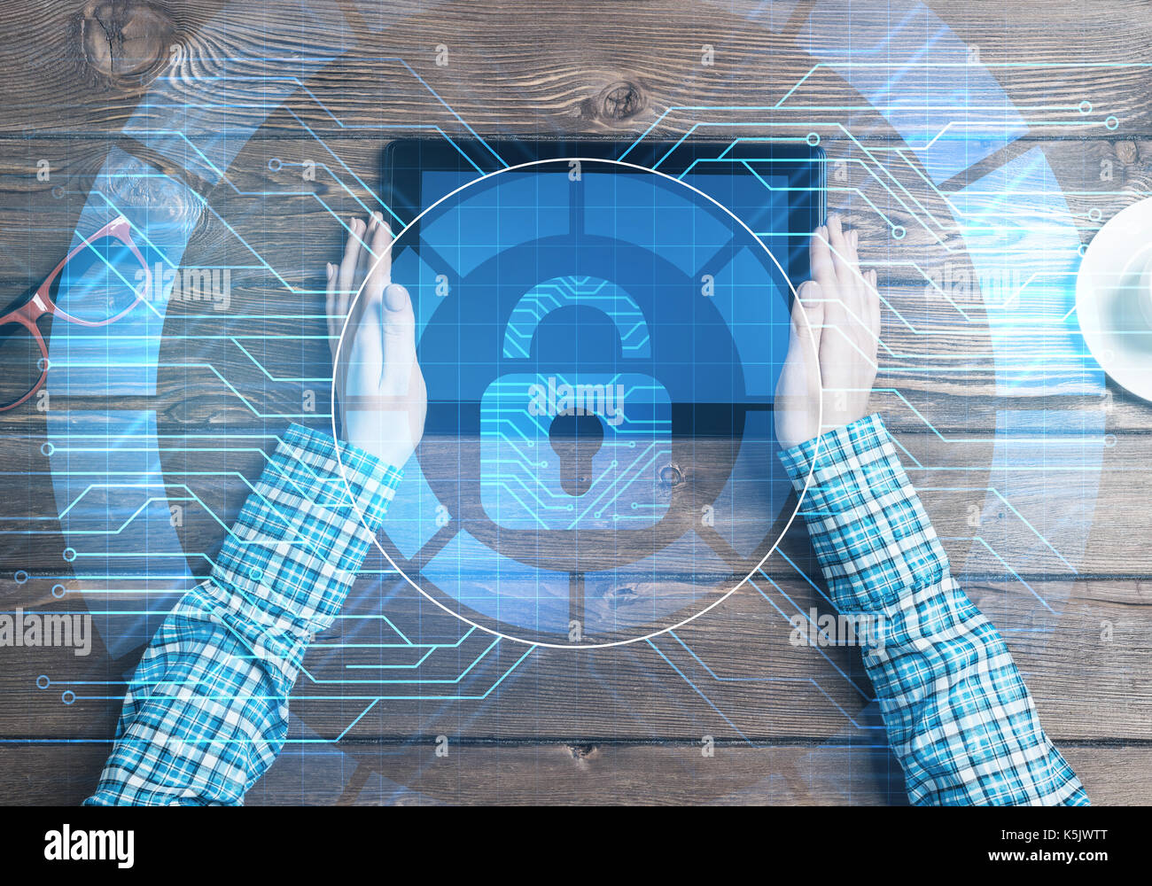Concept of computer access with media lock icon on tablet screen Stock ...