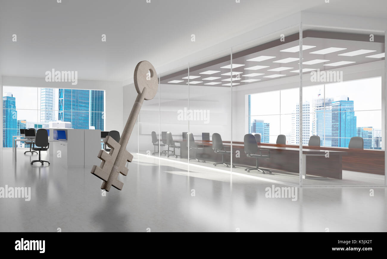 Conceptual background image of concrete key sign in modern office ...