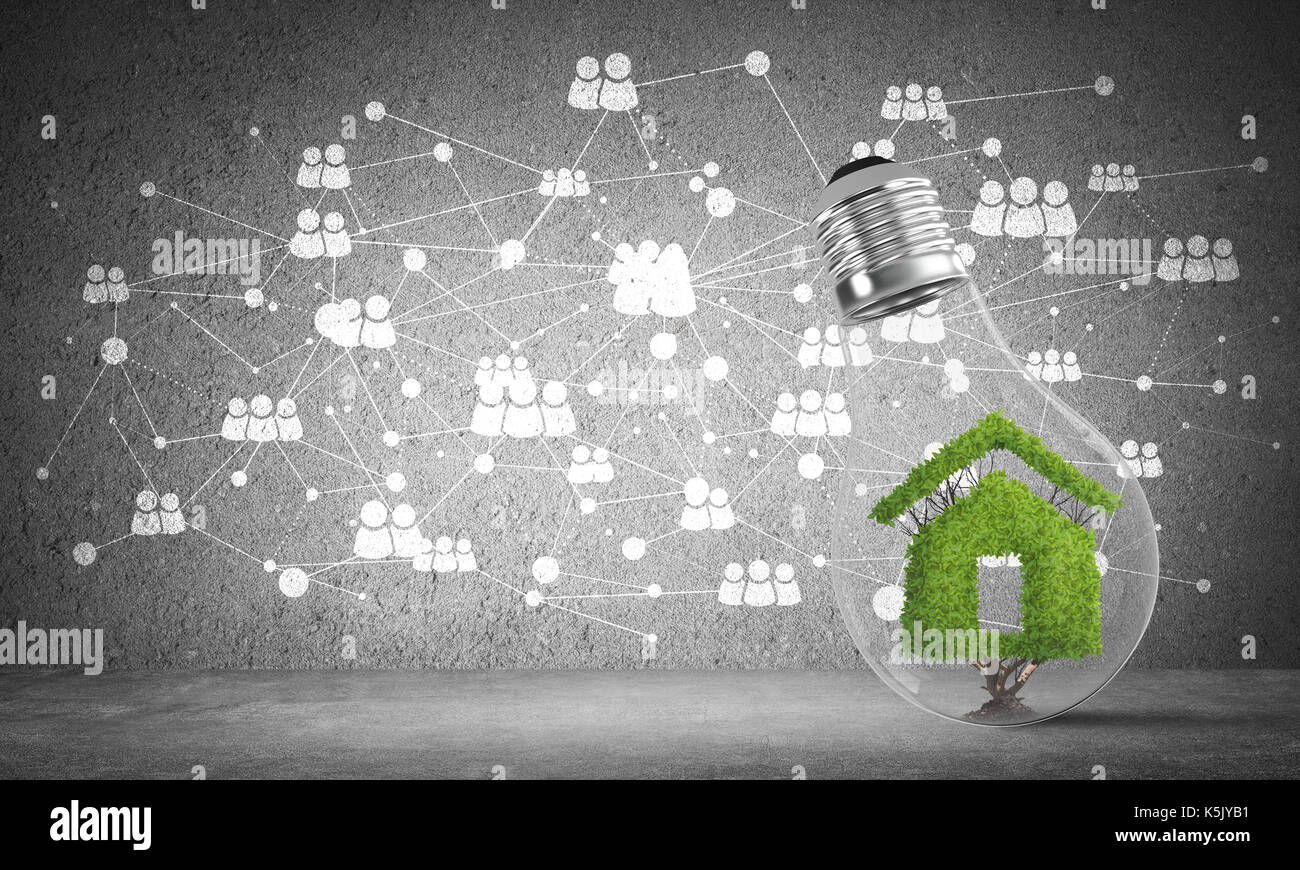 House symbol inside glass lightbulb Stock Photo - Alamy