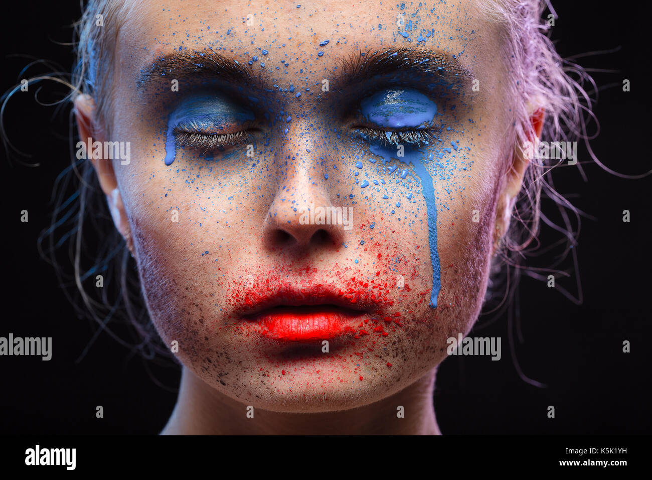 Sad girl smeared cosmetics crying hi-res stock photography and images ...