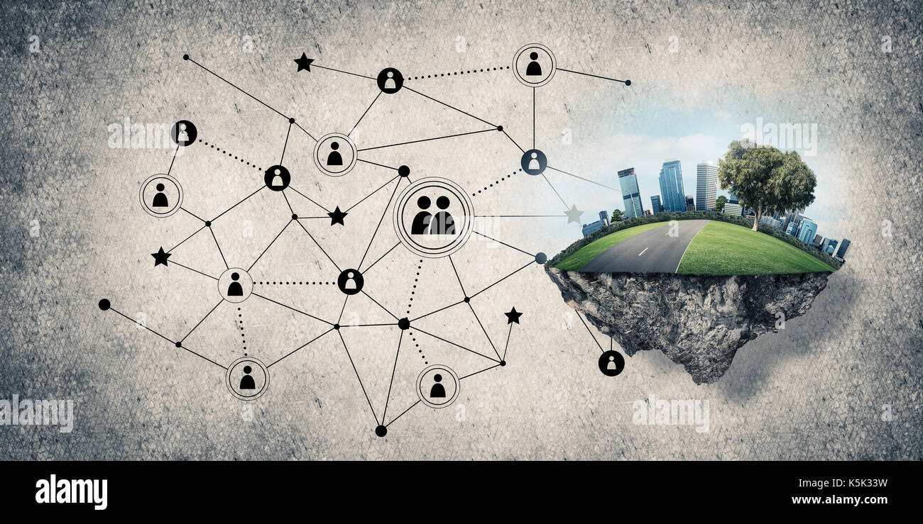 Concept of modern networking technologies and eco green construc Stock ...