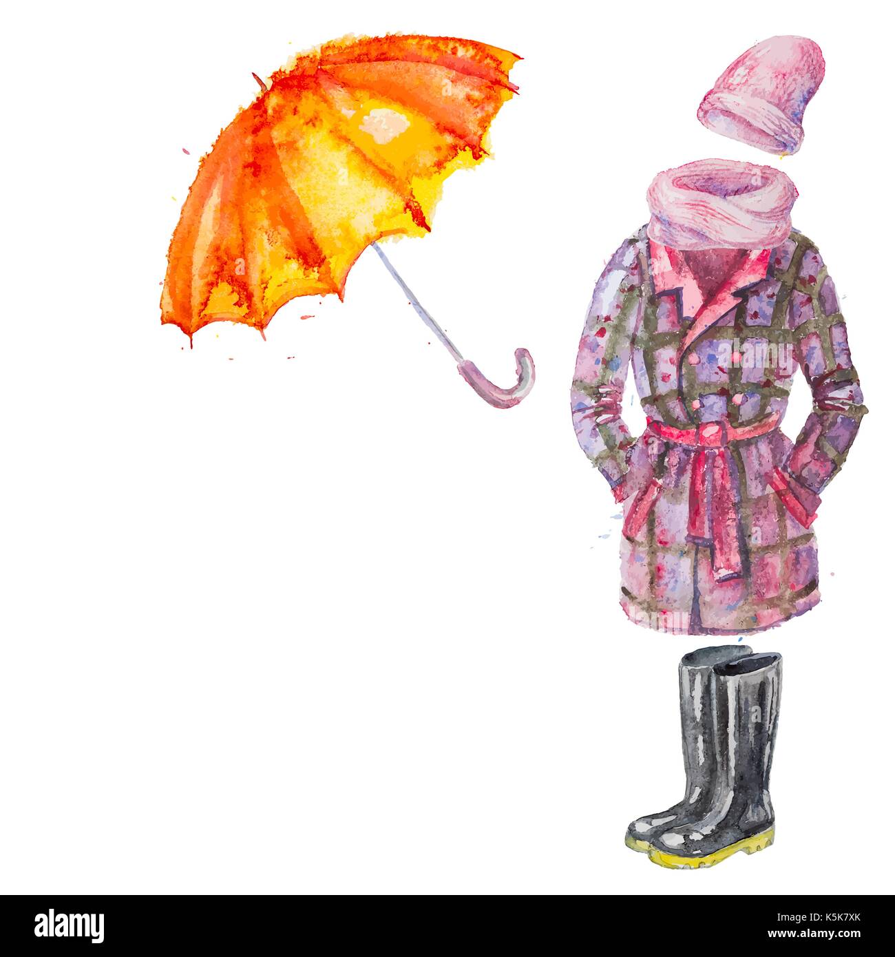 Set of hand drawn vector watercolor autumn clothing and accessories ...