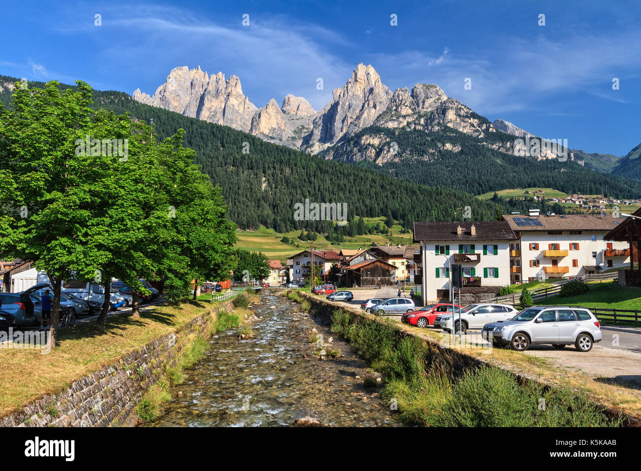 summer view of Pozza di Fassa - Italian Dolomites Stock Photo - Alamy