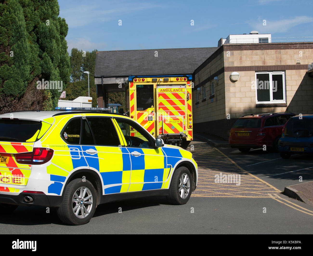 Ambulance arriving at North Devon District Hospital, Barnstaple, Devon ...