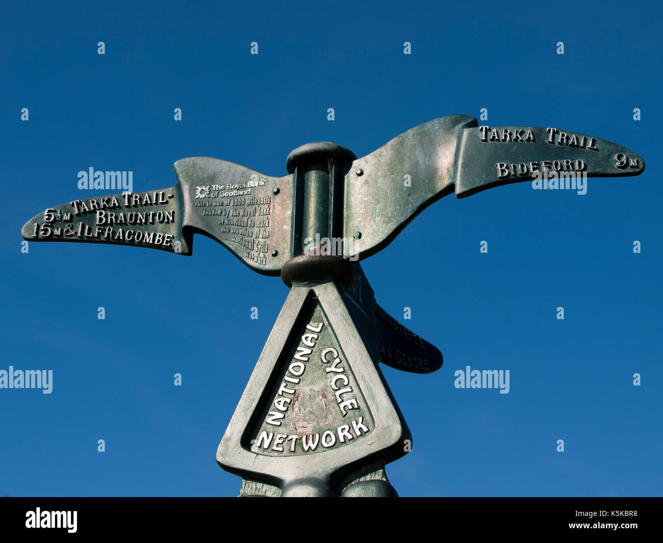 National Cycle Network Sign, alongside the River Taw, Barnstaple, Devon ...