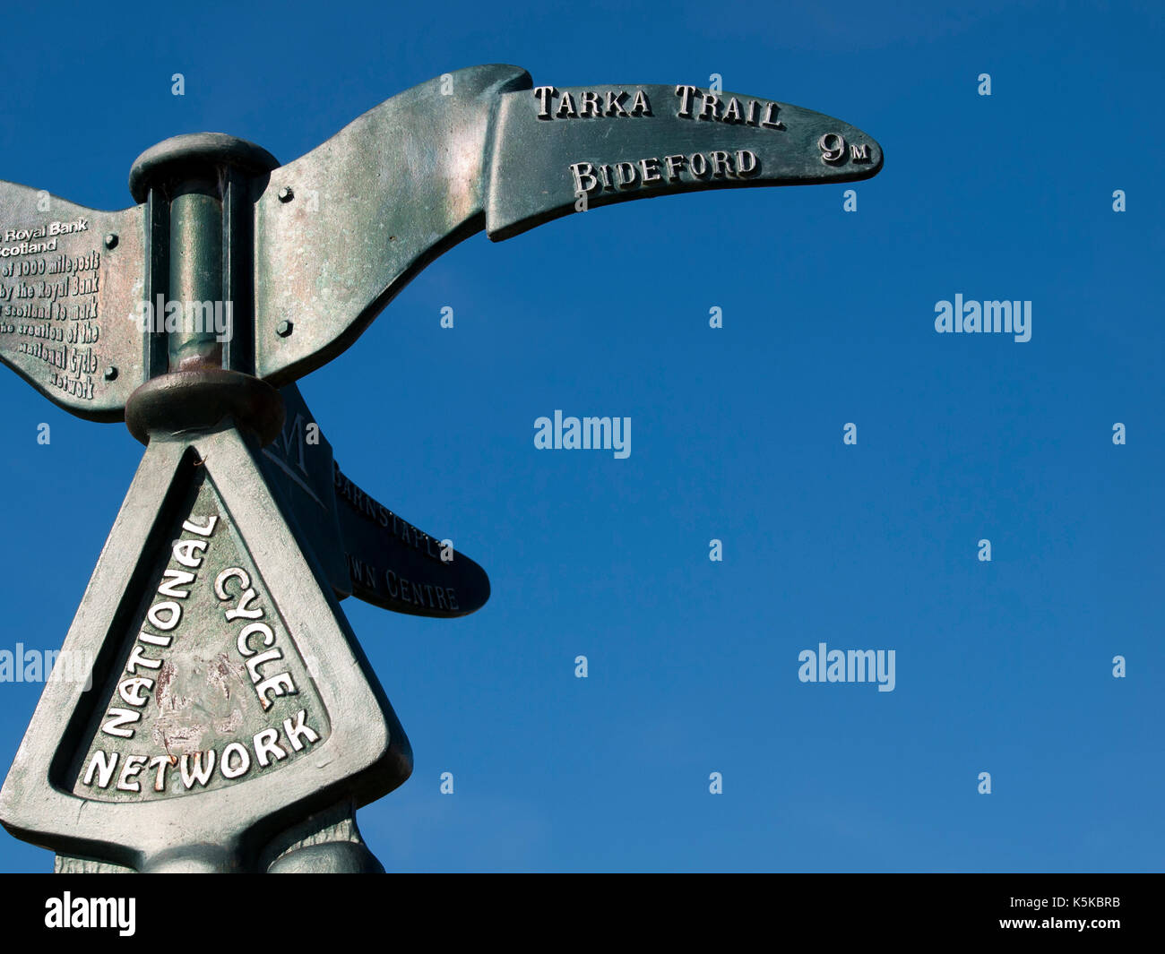 National Cycle Network Sign, alongside the River Taw, Barnstaple, Devon ...