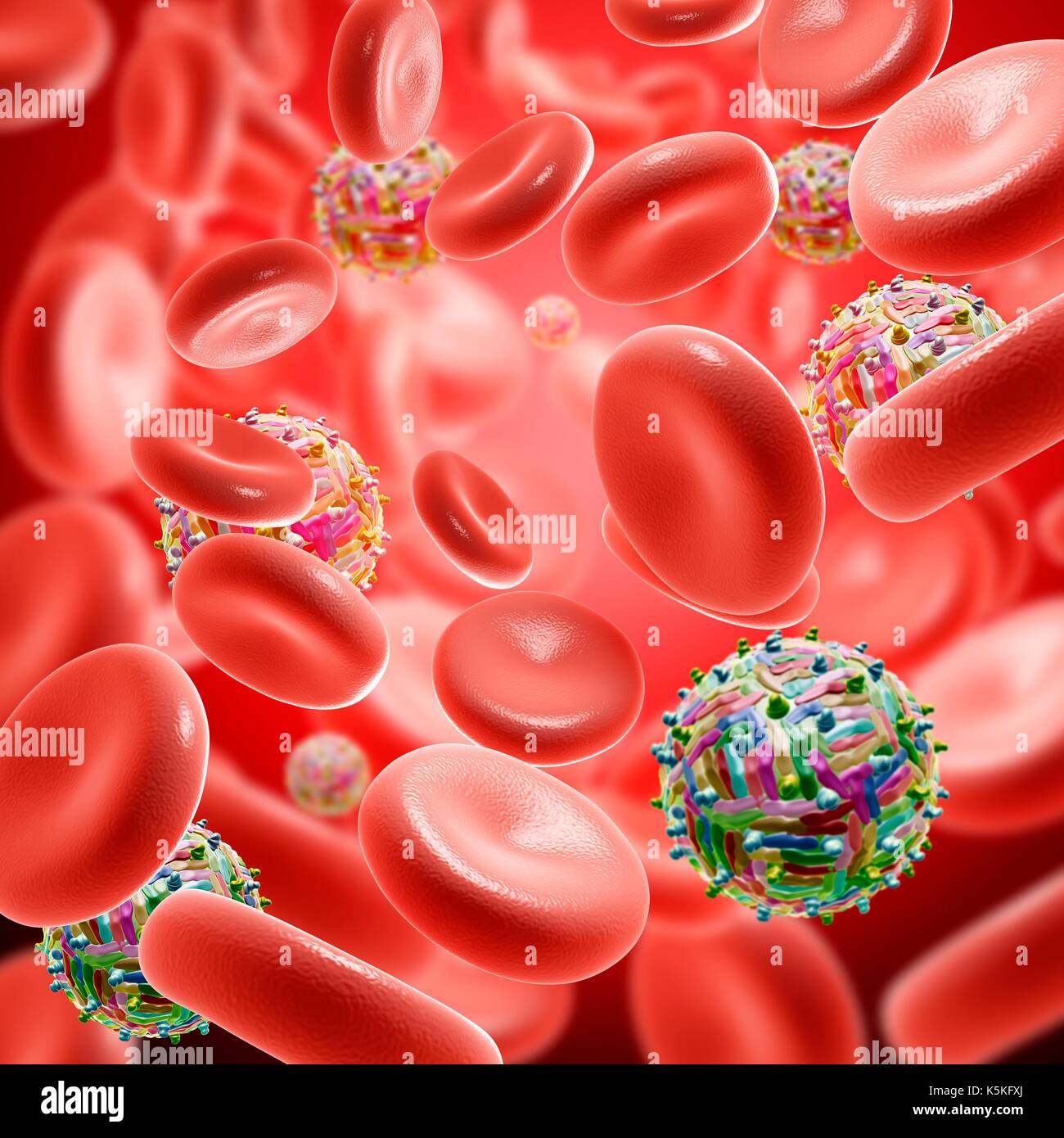 Illustration of West Nile virus particles in the blood Stock Photo - Alamy