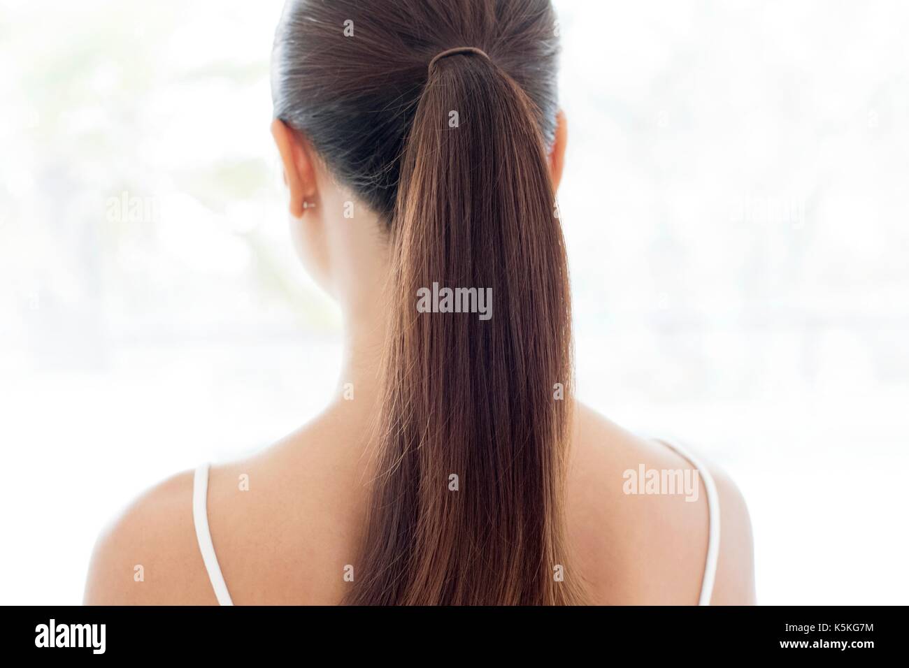 Long hair pony tail rear view hi-res stock photography and images - Alamy