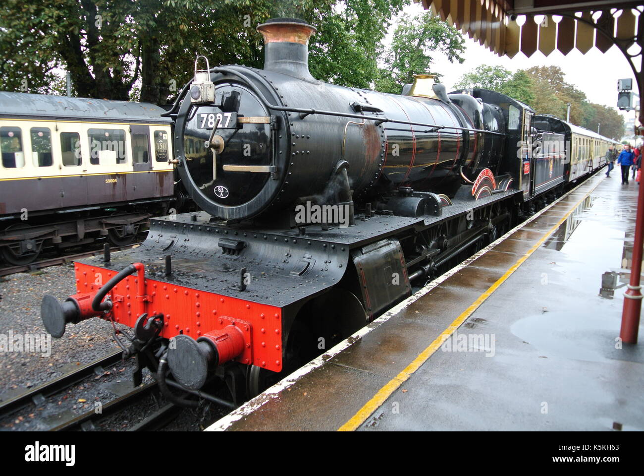 GWR 7800 Class 7827 Lydham Manor working at Paignton as part of Dartmouth Steam Railway, Devon ...