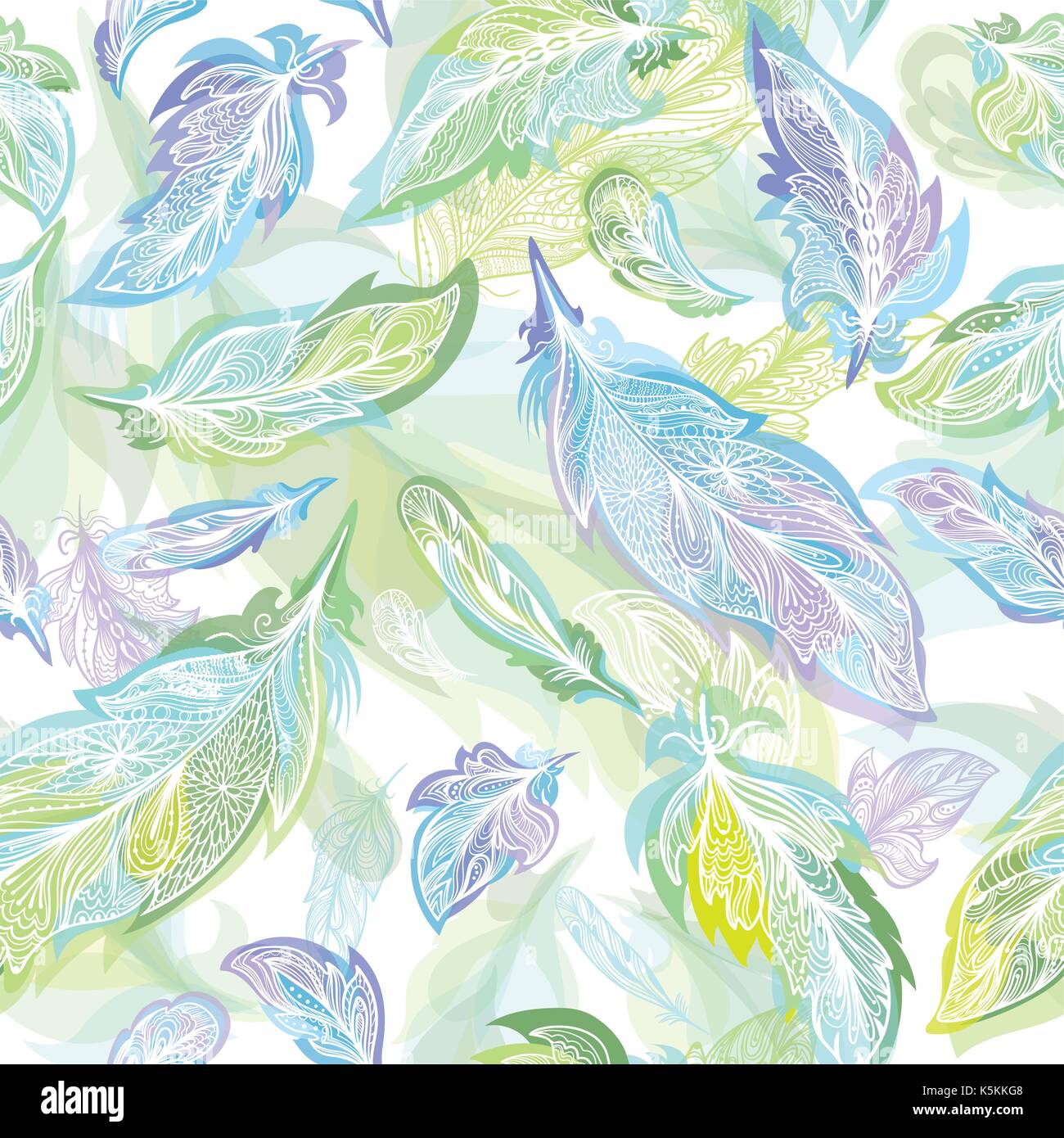 Seamless Boho style background in light blue and green colors Stock ...