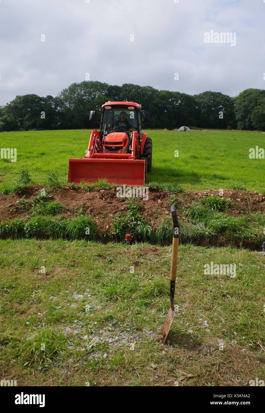 Kubota Compact Tractor, Backfilling a Trench on Lydcott Nursery, Mid ...