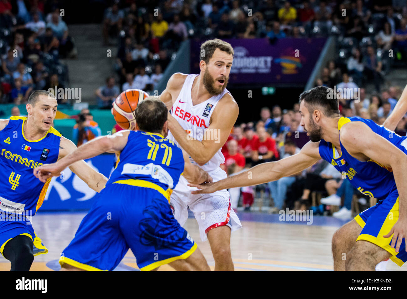 September 4, 2017: Sergio Rodriguez #6 (ESP) and Emanuel Cate #15 (ROU ...