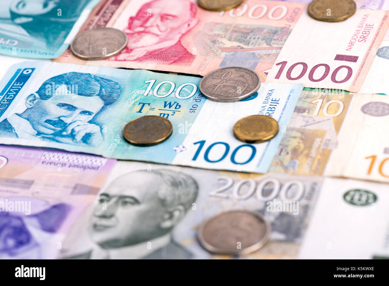 Different mixed Serbian dinars - banknotes and coins Stock Photo - Alamy