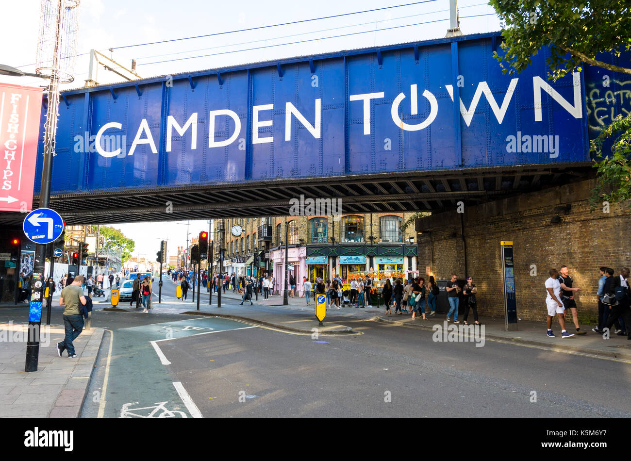 A railway bridge over Chalk Farm Road in Camden Town, London Stock ...