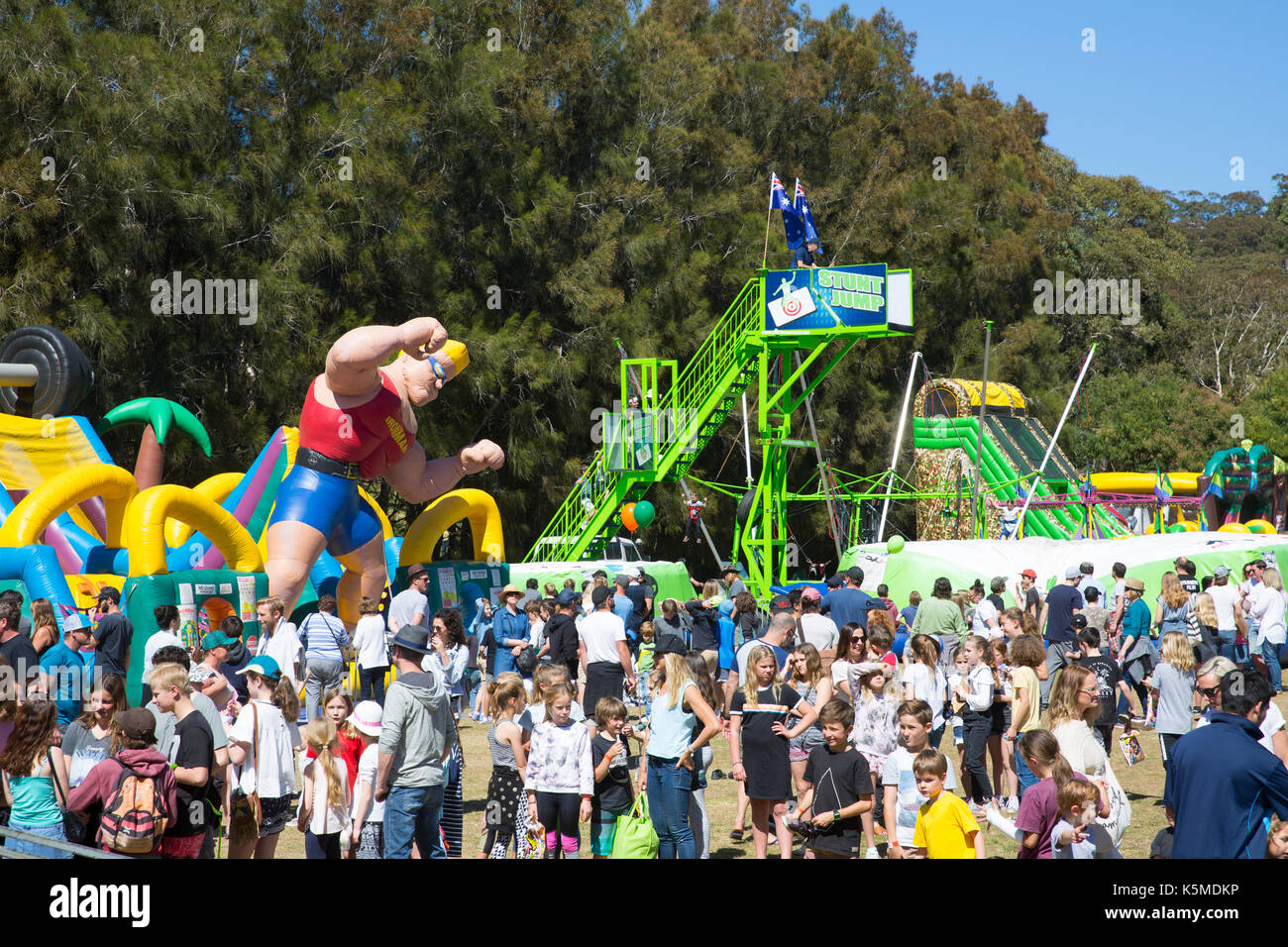 Australian primary school summer fete in Sydney with giant inflatables ...