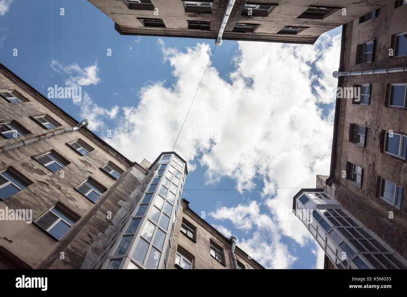 Typical courtyard structure shapes of old Saint Petersburg, Russia ...