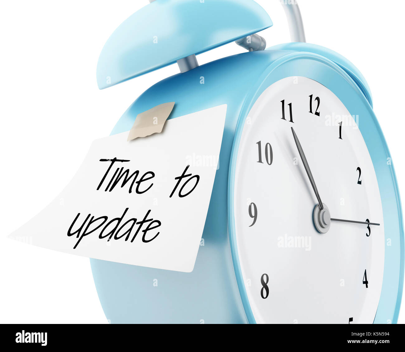 3d illustration. Alarm clock with sticky paper written "time to update ...