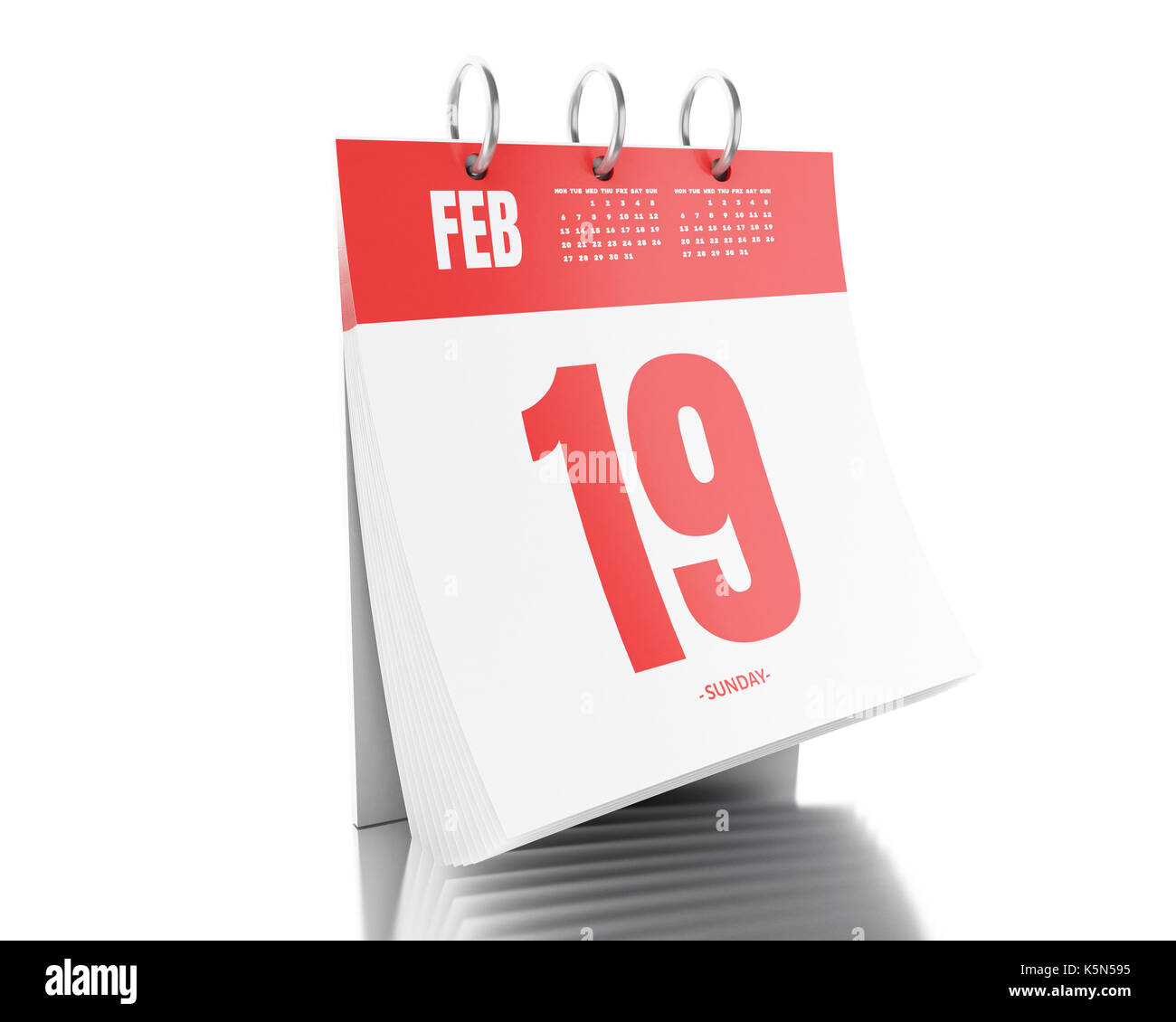 3d illustration. Day calendar with date February 19, 2017. Chinese new ...