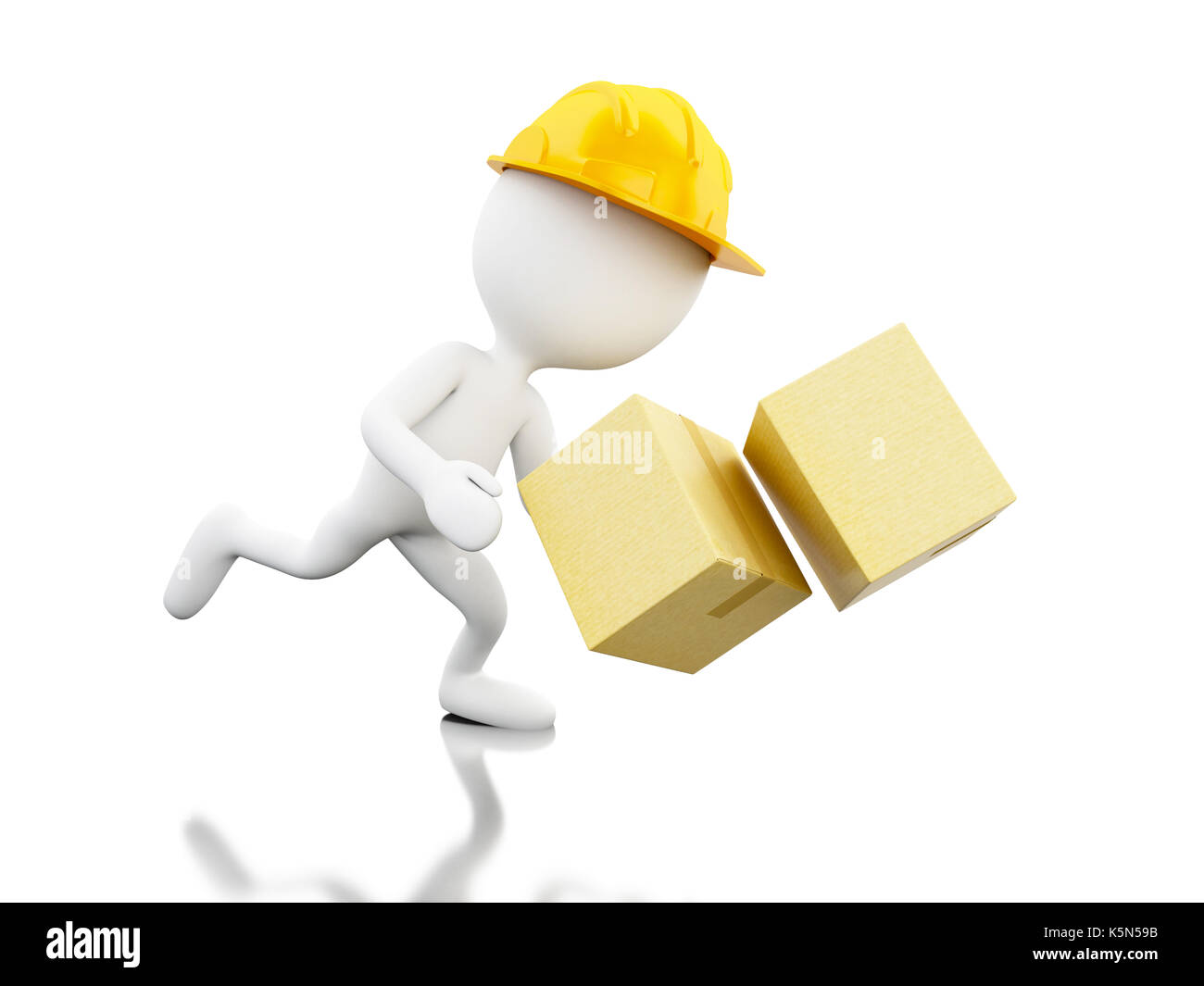 3d illustration. White people falling with boxes. Work accident ...