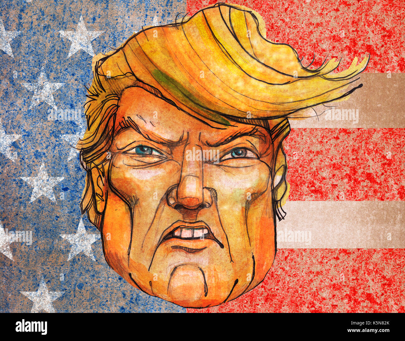 SEP 06, 2017: Illustration of a portrait of President Donald Trump with ...