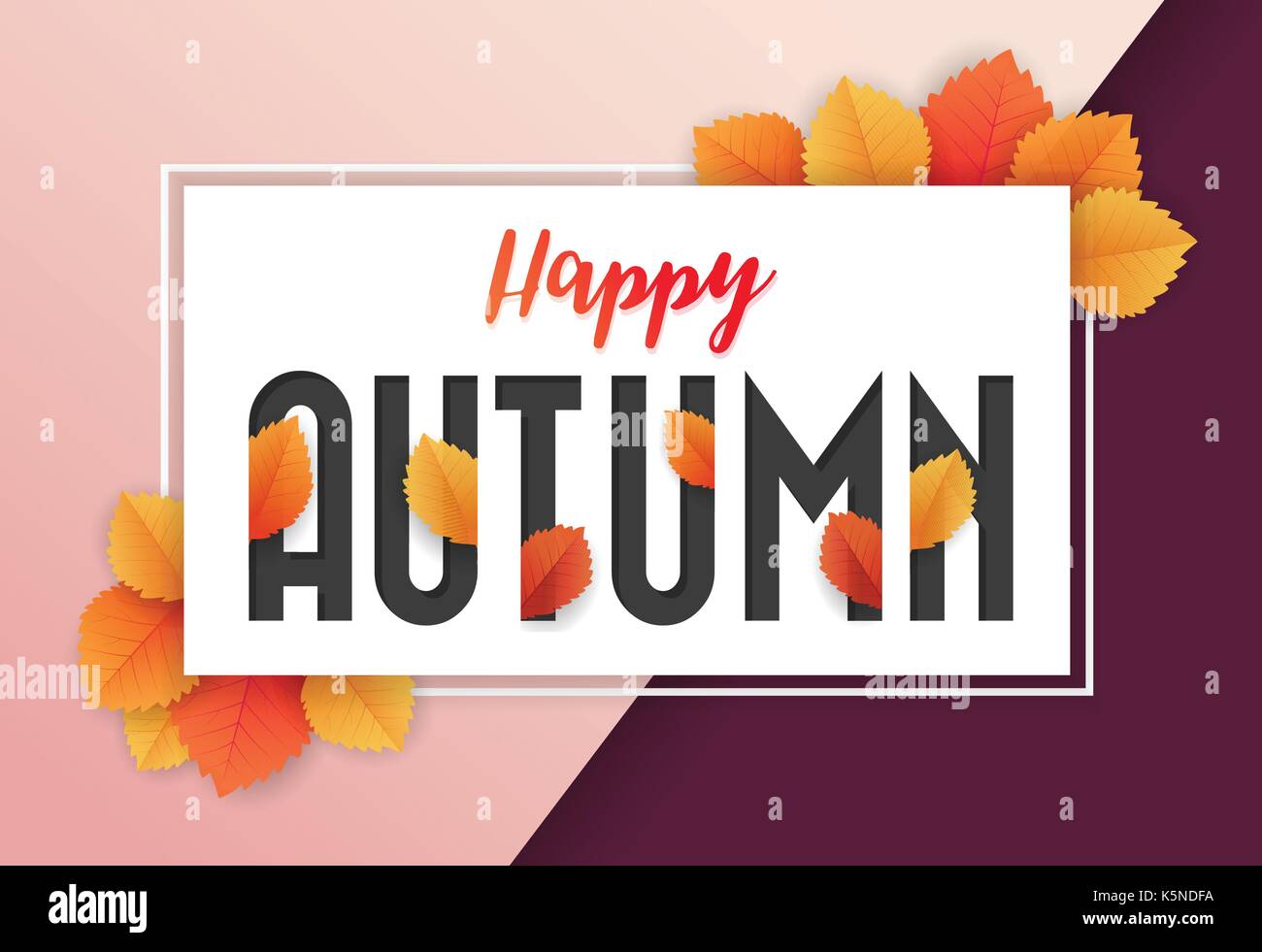 Happy Autumn Background Design. Overlap Leaves and Letters. For Banner ...