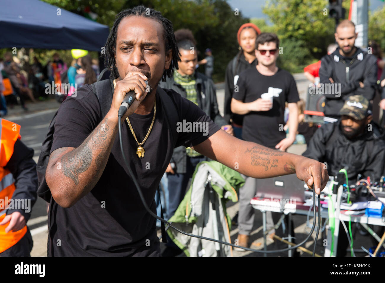 London, UK. 9th September, 2017. Rapper Logic's People's Army perform ...
