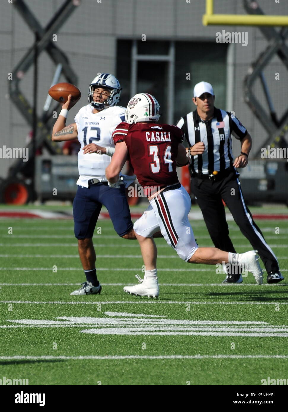 Sep 9, 2017; Amherst, MA, USA; Old Dominion quarterback Jordan Hoy (12 ...