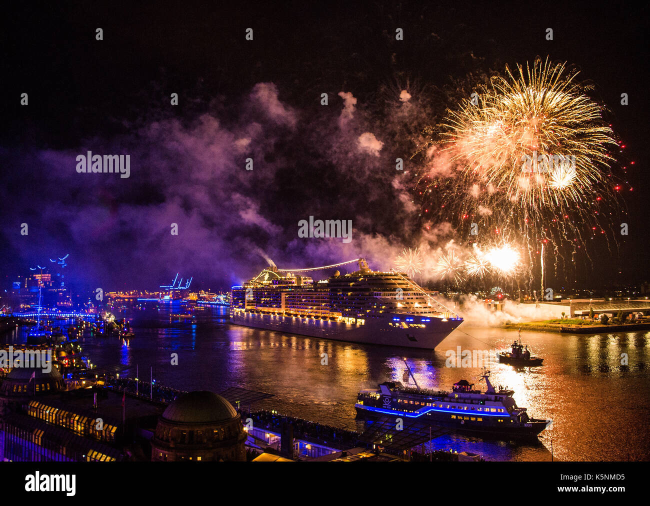 Hamburg, Germany. 9th Sep, 2017. A firework display can be seen above ...