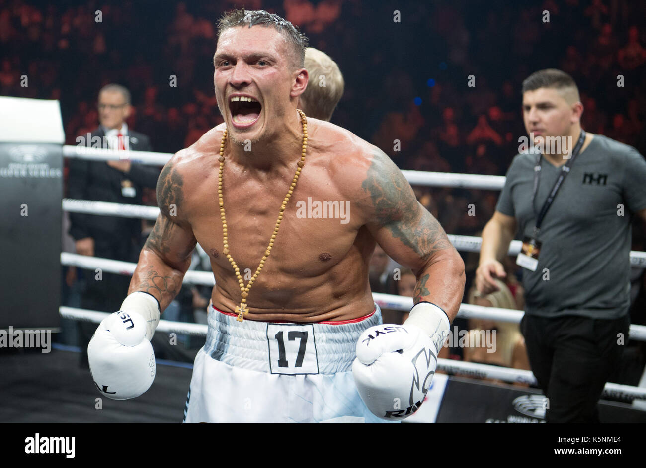 Berlin, Germany. 9th Sep, 2017. Alexander Usyk (Ukraine) celebrates ...