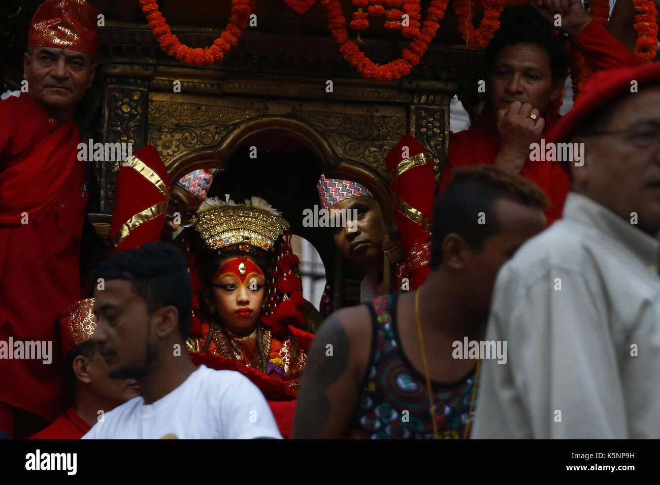 Kathmandu, Nepal. 10th Sep, 2017. Nepal's Living Goddess Kumari is ...