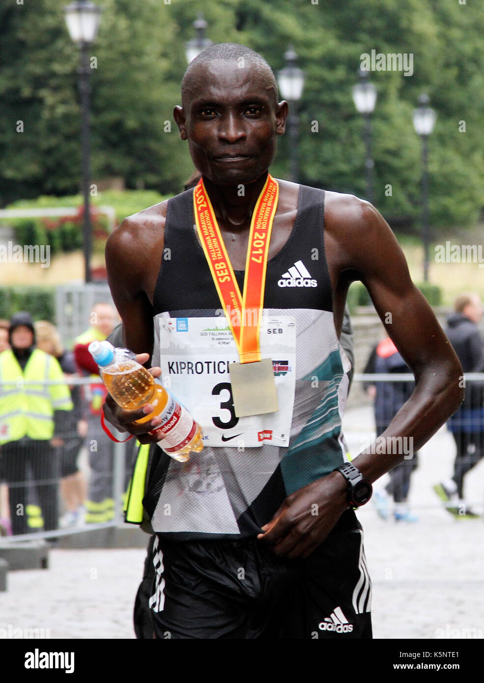 Tallinn, Estonia. 10th Sep, 2017. Kenyan Kiprotich Kirui reacts after ...