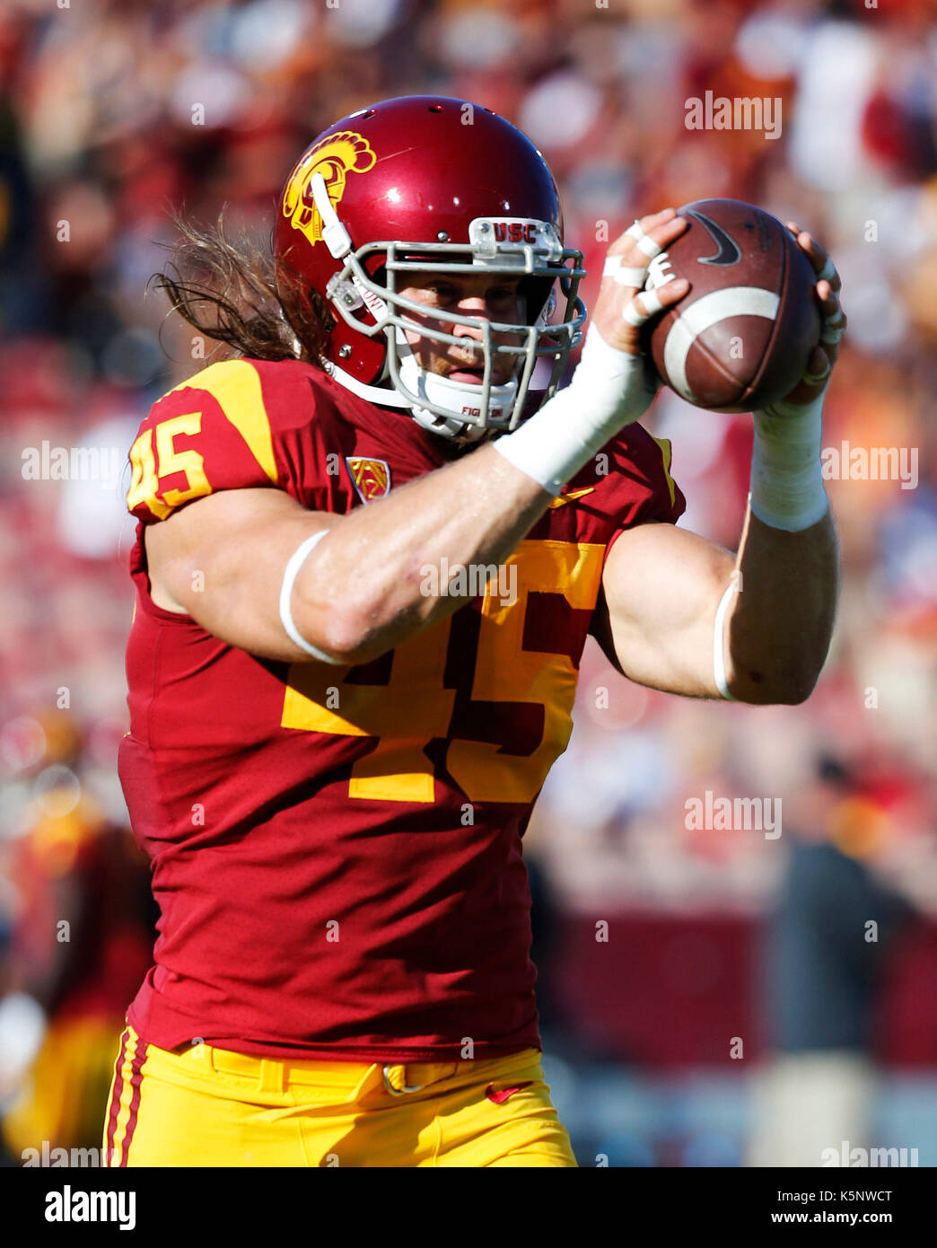 September 09, 2017 USC Trojans linebacker Porter Gustin #45 in action ...