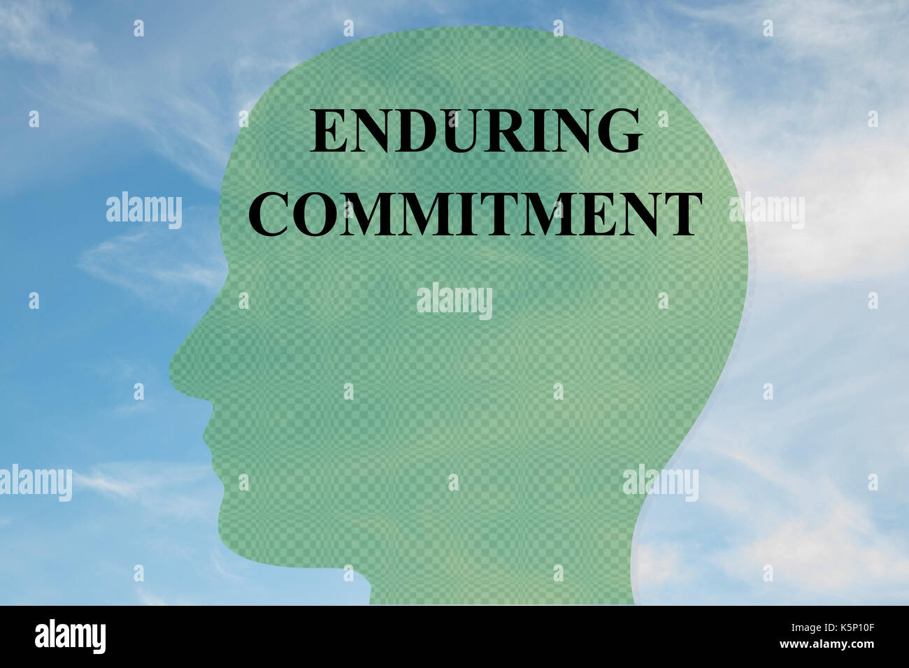 Render illustration of "ENDURING COMMITMENT" title on head silhouette ...