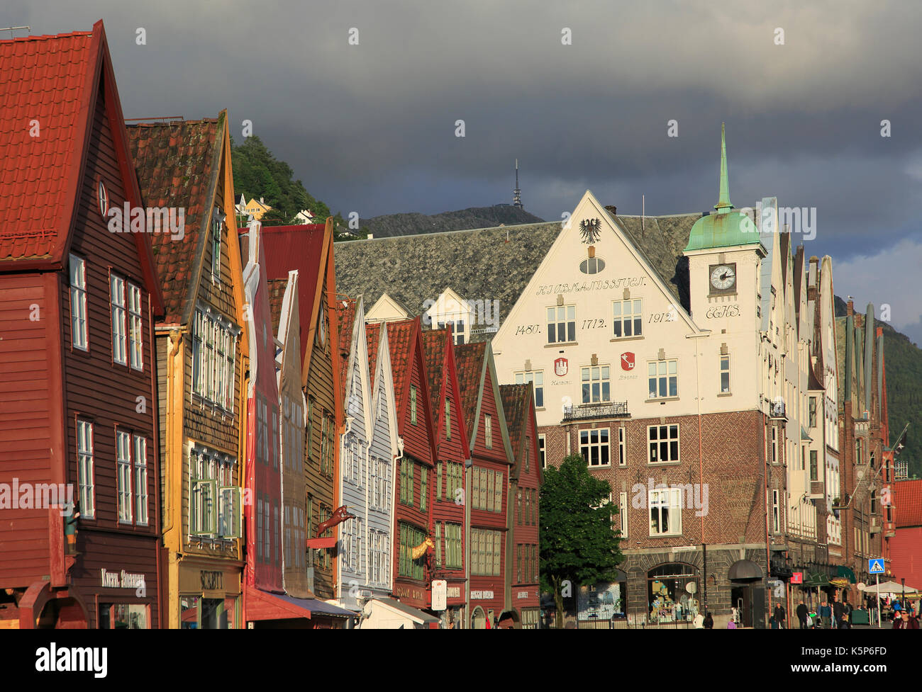 Historic hanseatic league wooden buildings bryggen area hi-res stock ...