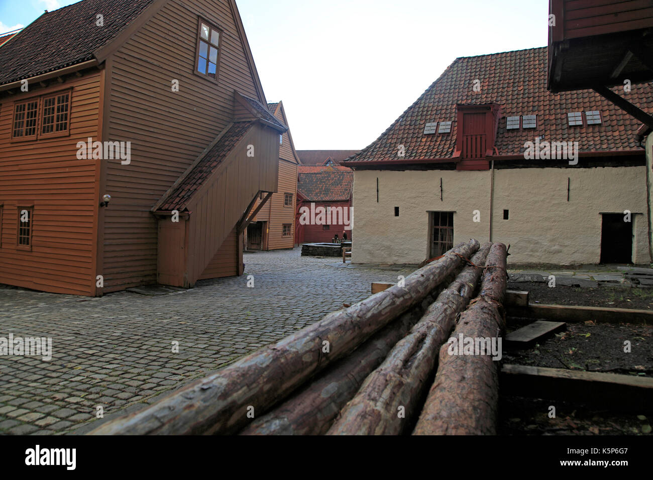 Historic Hanseatic League wooden buildings Bryggen area, Bergen, Norway ...