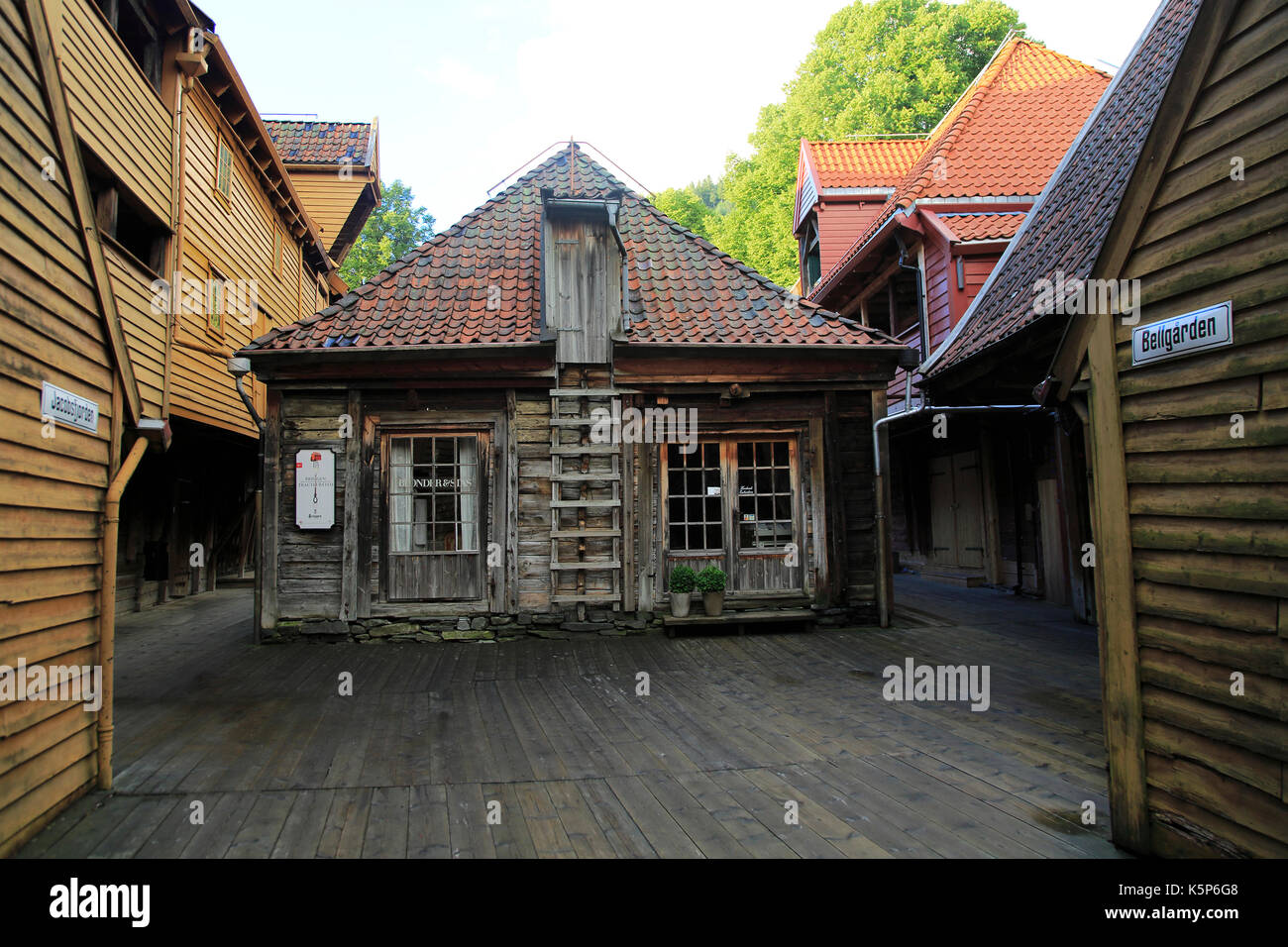 Historic Hanseatic League wooden buildings Bryggen area, Bergen, Norway ...