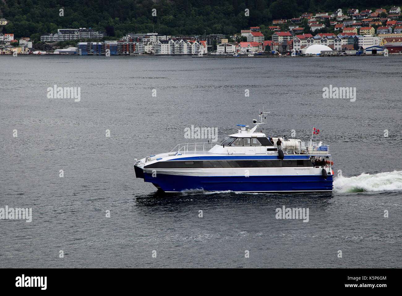 Fast small water taxi ferry boat service in city of Bergen, Norway ...
