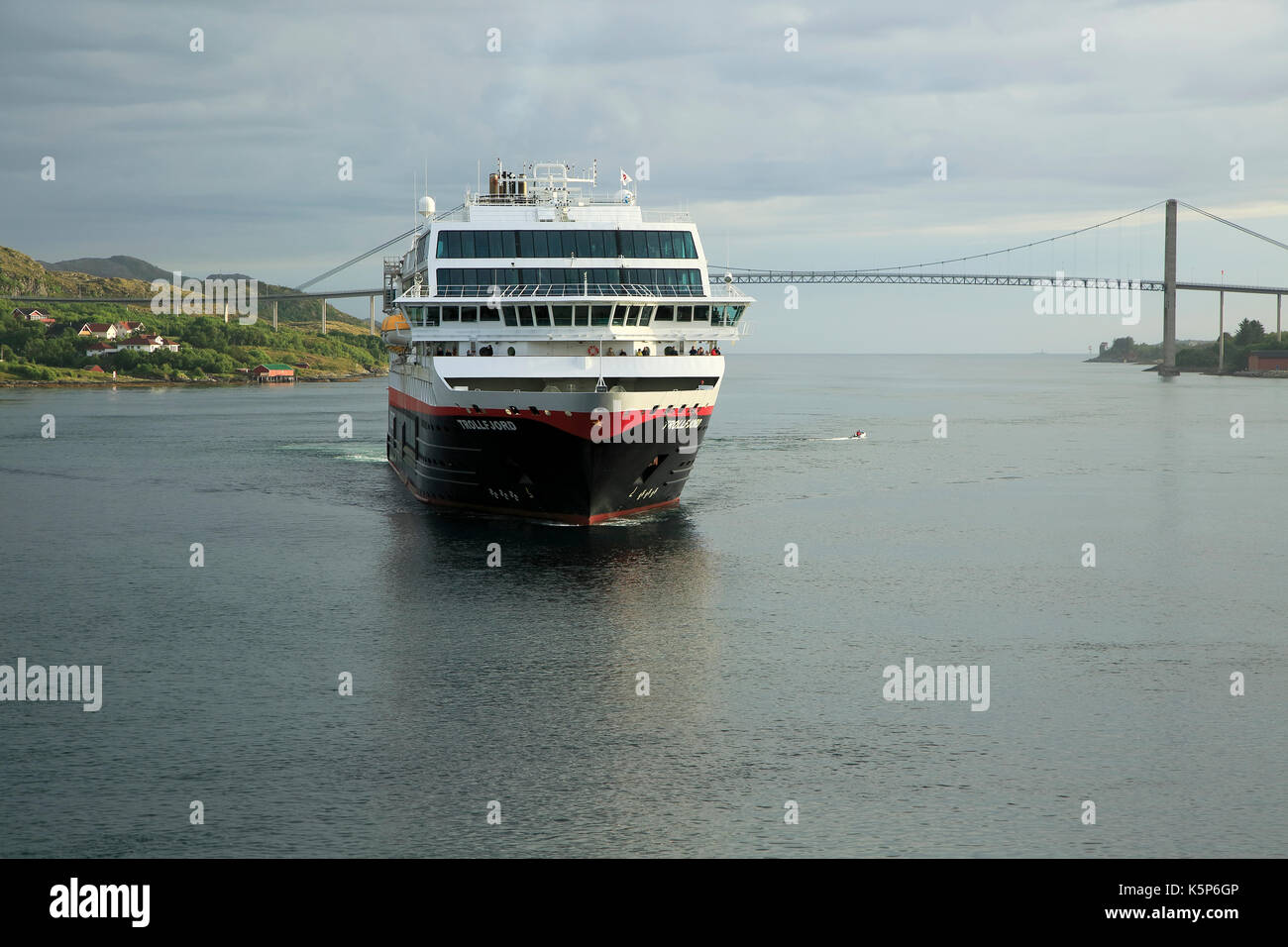 Hurtigruten ship 'Trollfjord' arriving at port of Rorvik, Norway Stock ...