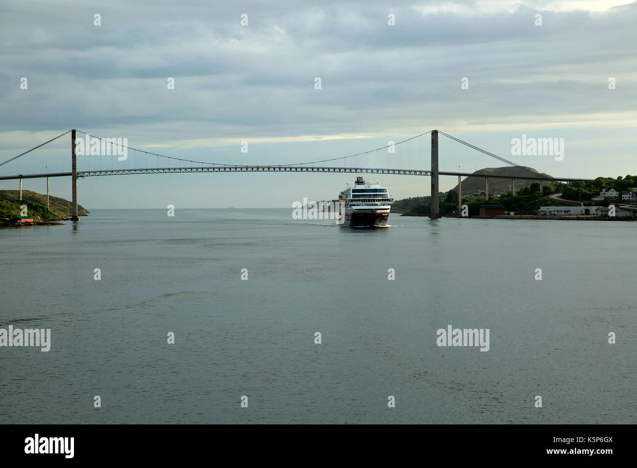 Hurtigruten ship 'Trollfjord' arriving at port of Rorvik, Norway Stock ...