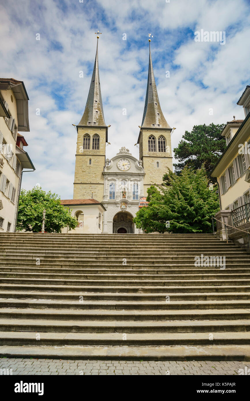 The famous and historical Church of St. Leodegar, Lucerne, Switzerland ...