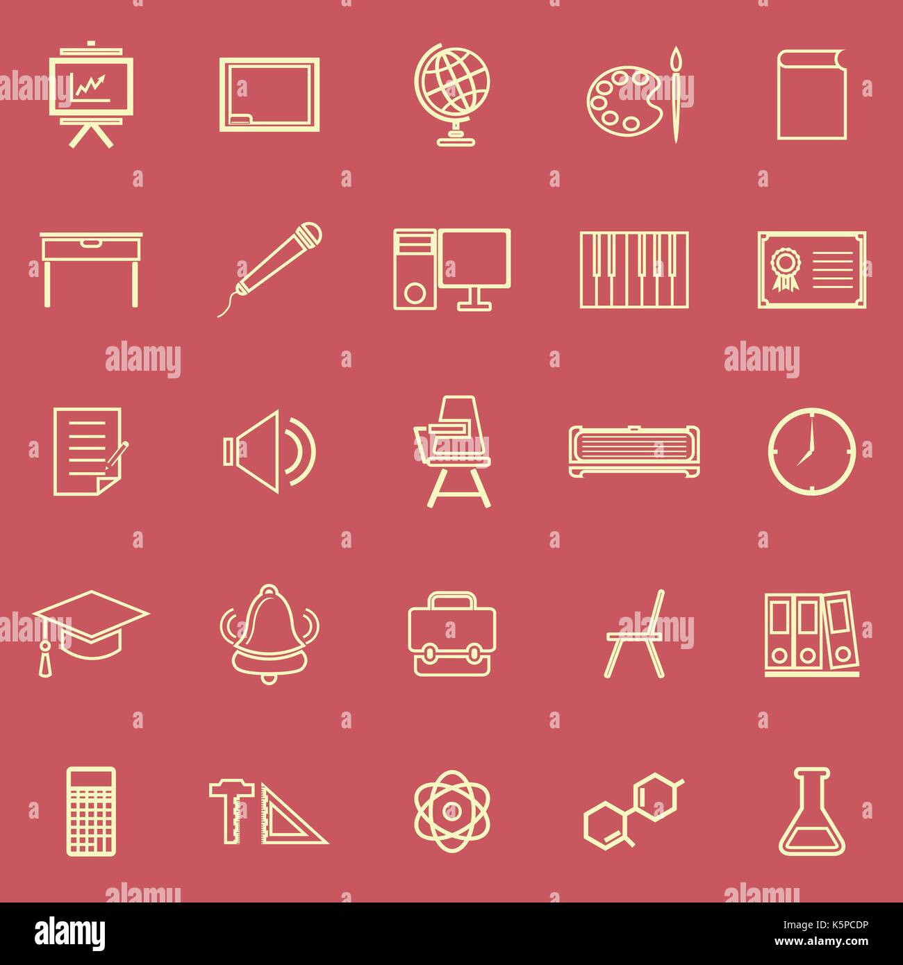 Classroom line color icons on red background, stock vector Stock Vector ...
