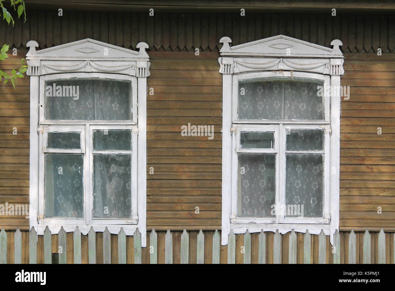two white traditional retro style russion frame on windows for ...