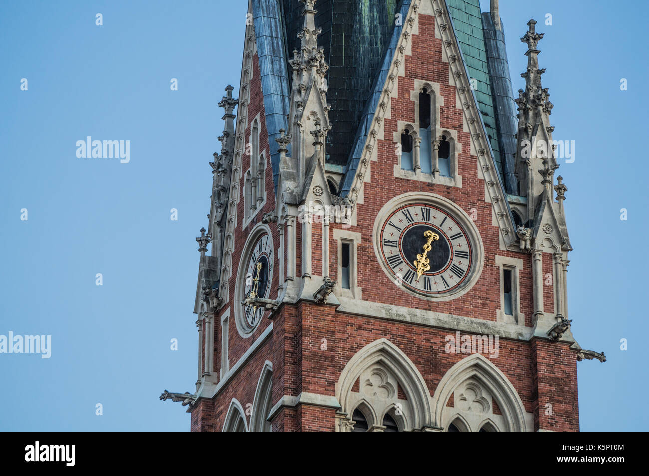 The tower and clock of the Herz Jesu Church in Graz Stock Photo - Alamy