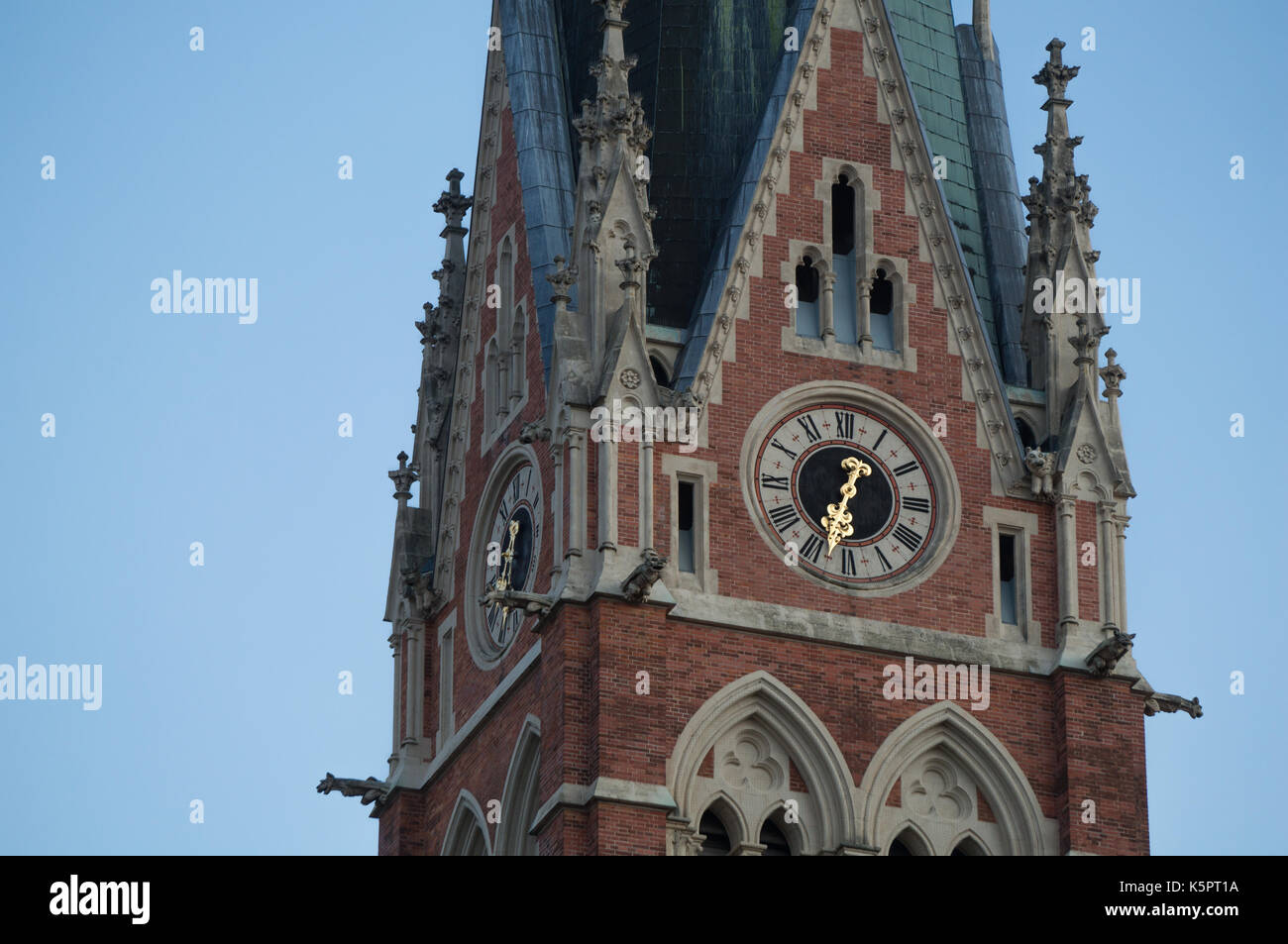 Red brick clock tower gothic style clock tower hi-res stock photography ...