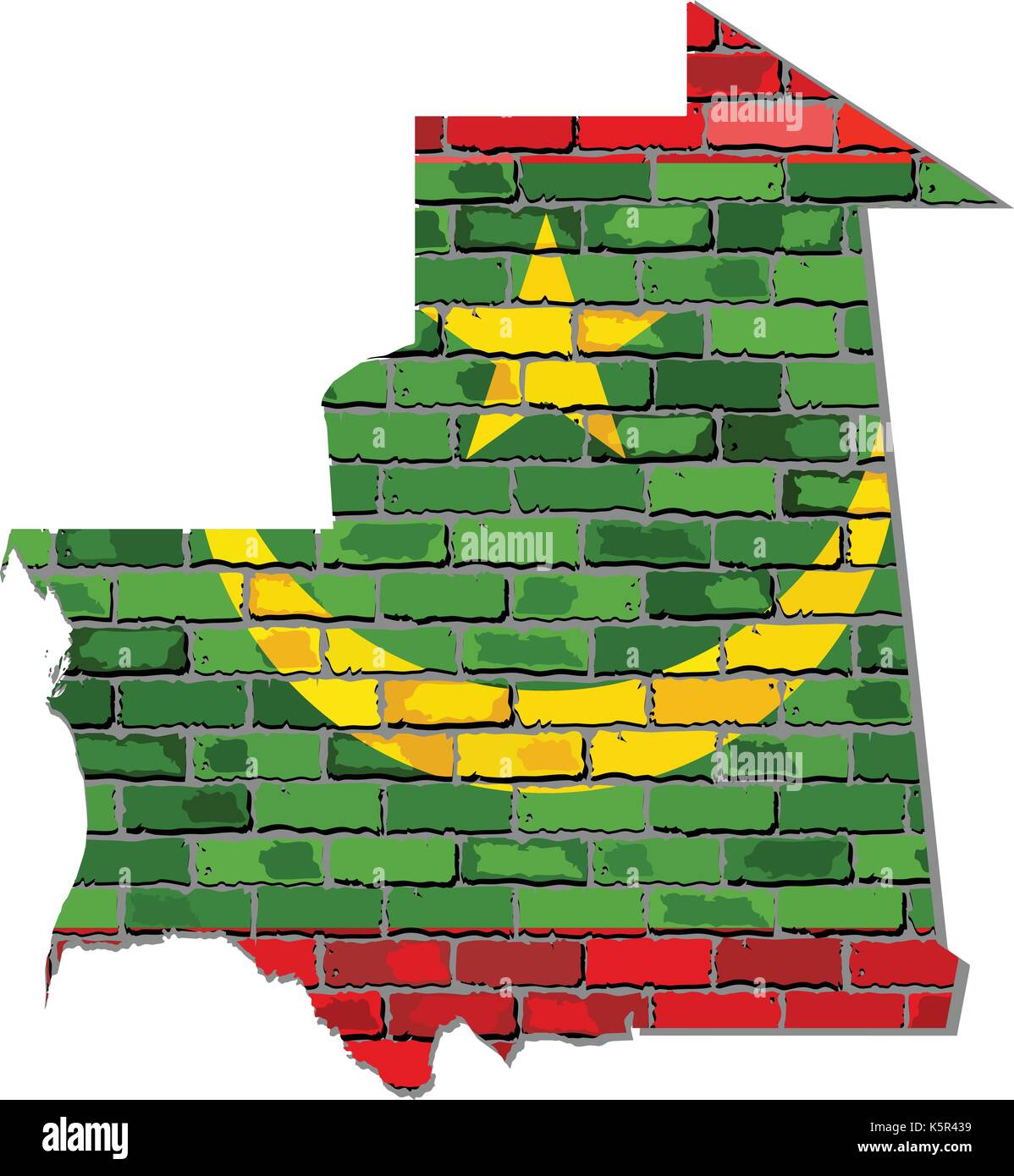 Mauritania Map On A Brick Wall Illustration Mauritania Map With Flag