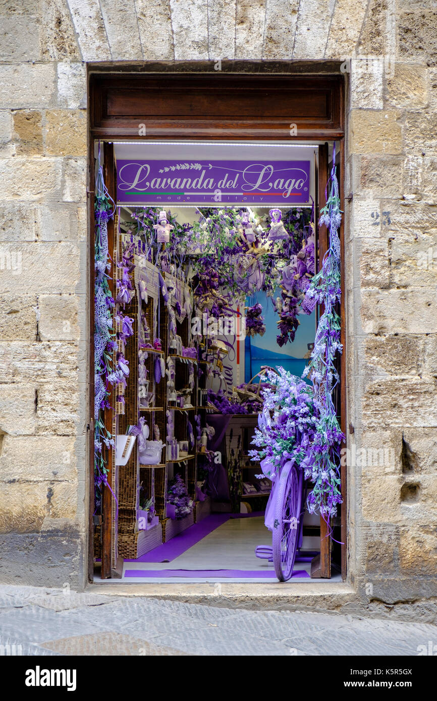 A purple bicycle is decorating a Lavender Shop between old houses of ...