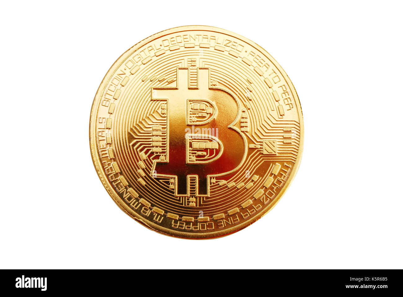 Gold coin of bitcoin on a white background Stock Photo - Alamy