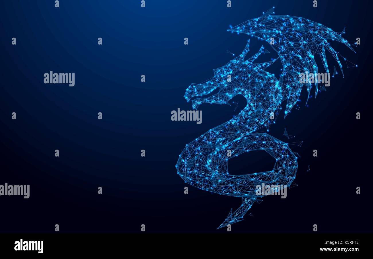 Wireframe dragon mesh from a starry on blue background Stock Vector ...